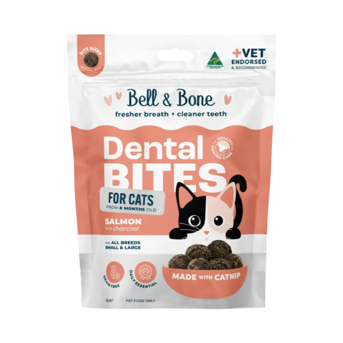 Bell & Bone Dental Bites for Cats Salmon & Charcoal 80g VetShopMax